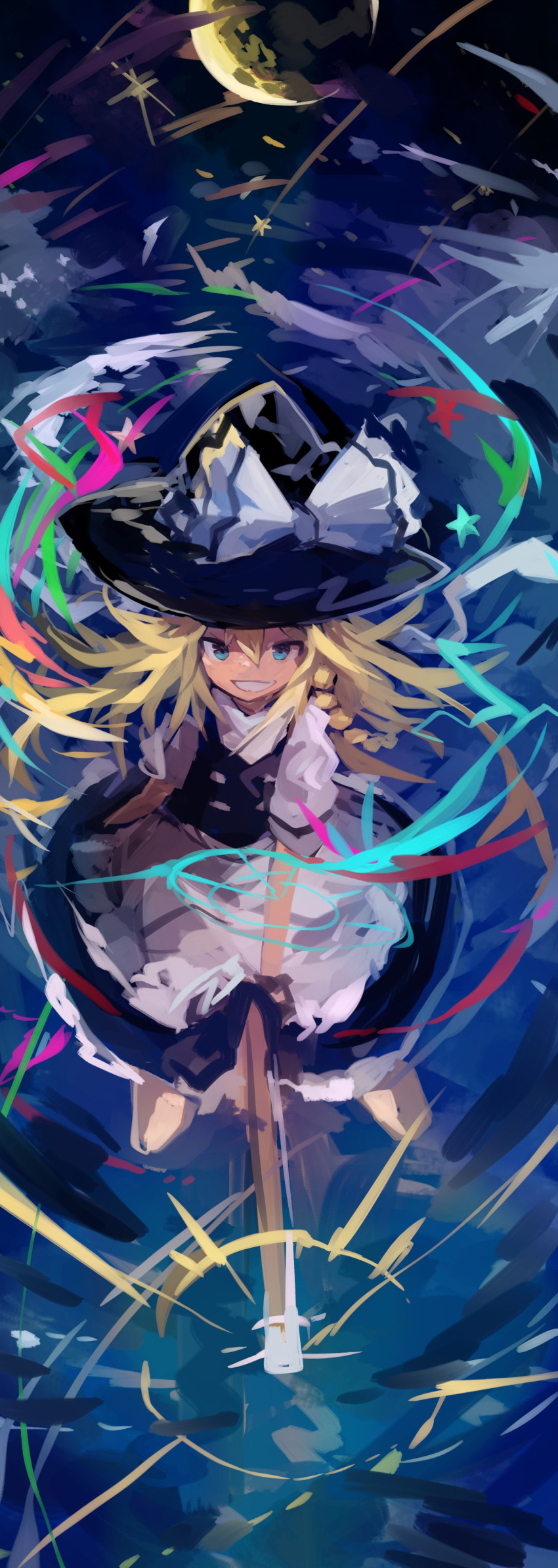 Safebooru - 1girl absurdres apron bangs black dress black headwear blue eyes bow braid broom ...