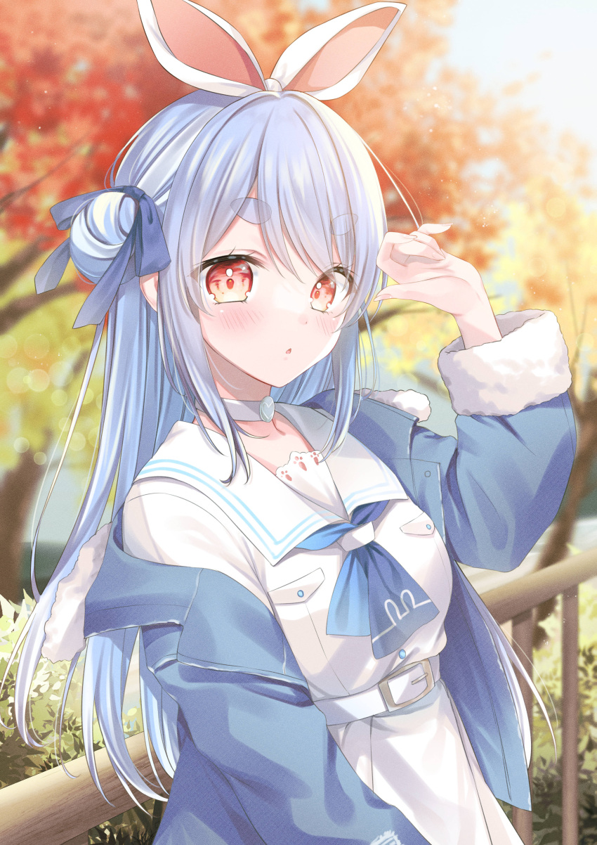 Safebooru - 1girl absurdres animal ears blue hair commentary request extra ears fake animal ears ...