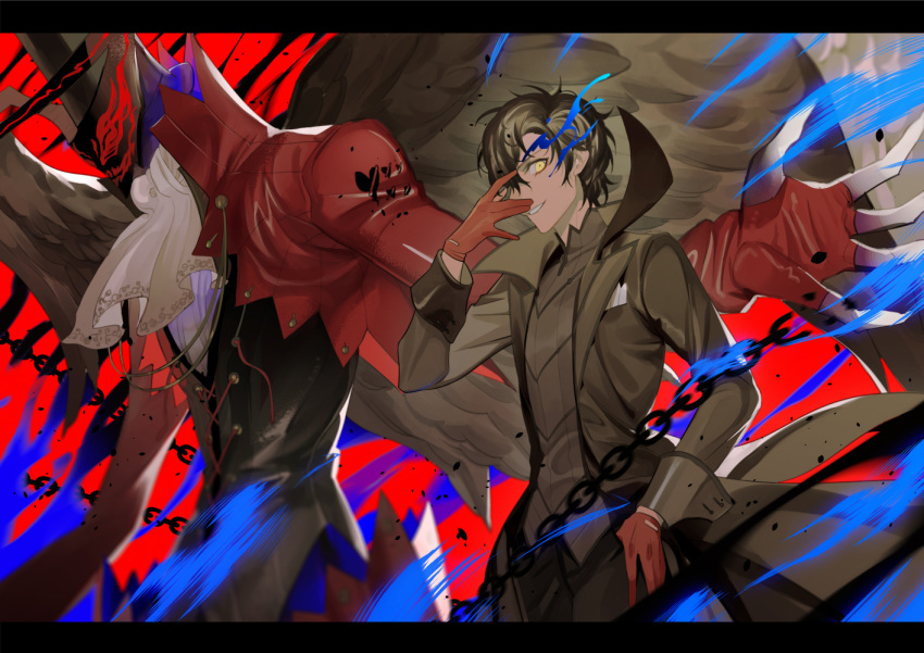 Safebooru - 1boy amamiya ren arsene (persona 5) black hair black jacket chain glasses gloves hat ...