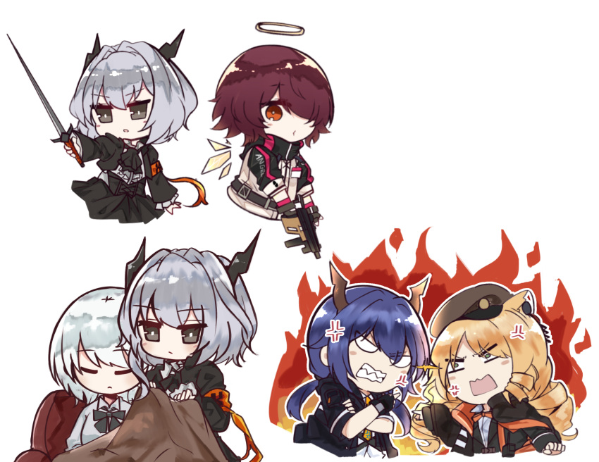 Safebooru - 5girls anger vein angry animal ears arknights bangs beret black dress black gloves ...