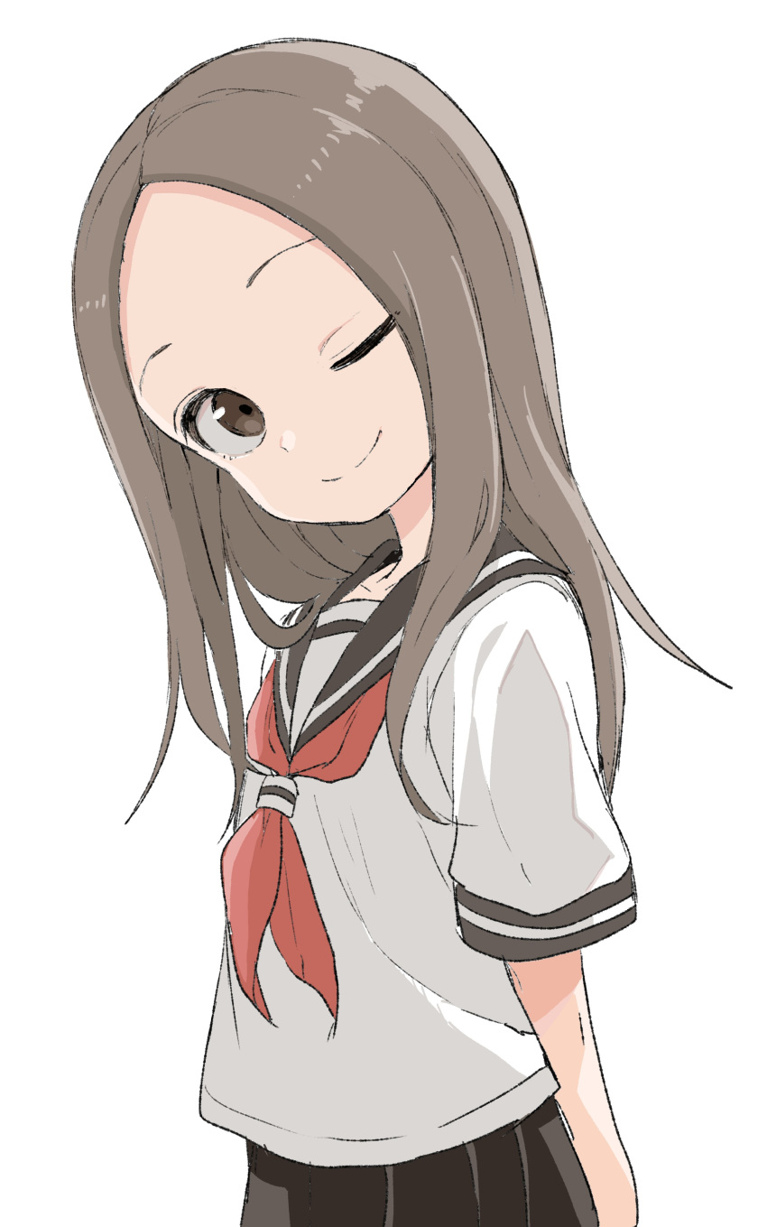 Safebooru - 1girl ;) absurdres bangs black sailor collar black skirt brown eyes brown hair ...