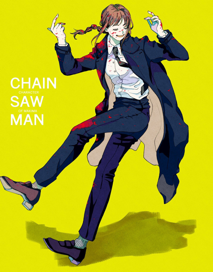 Safebooru - 1girl bangs black jacket black neckwear black pants blood blood on face blood ...