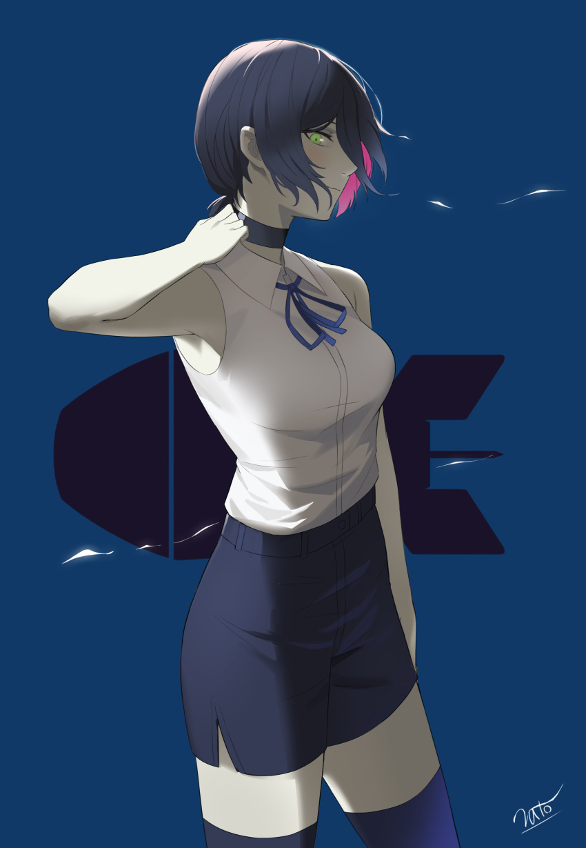 Safebooru - 1girl absurdres arm at side arm up armpits bare shoulders black choker black hair ...