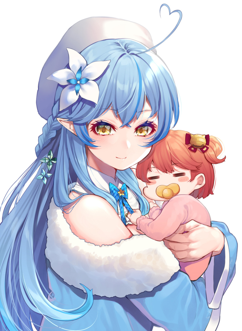 Safebooru - 2girls ahoge baby baby carry bangs blue coat blue hair ...