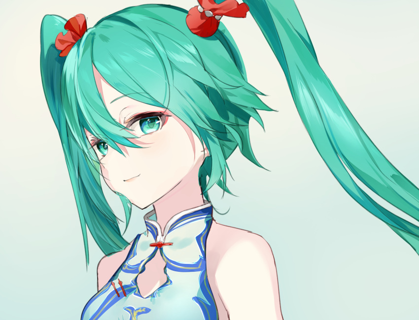 Safebooru - 1girl absurdres aqua eyes aqua hair bangs bare shoulders china dress chinese clothes ...