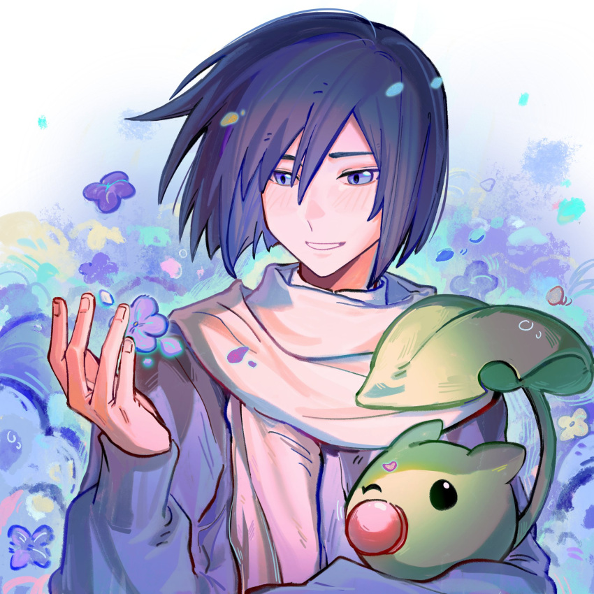 Safebooru - 1boy baimadai 0322 black hair blue eyes blue flower blue ...