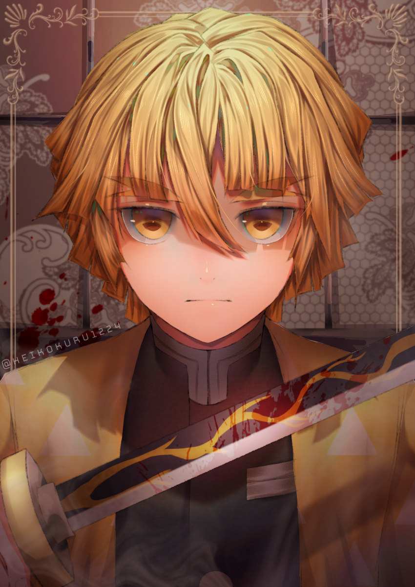 Safebooru - 1boy agatsuma zenitsu bangs black jacket blonde hair closed ...