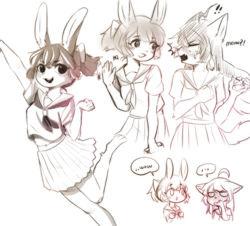 Safebooru - ... 2girls :o ahoge animal ears animal nose arm up blush ...