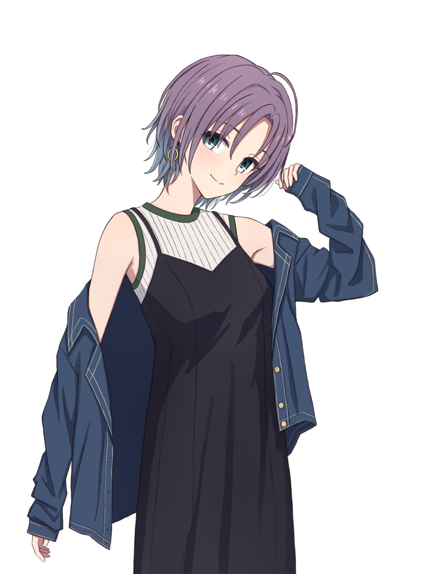 Safebooru - 1girl ahoge aqua eyes arm at side arm up asakura tooru bangs bare shoulders black ...