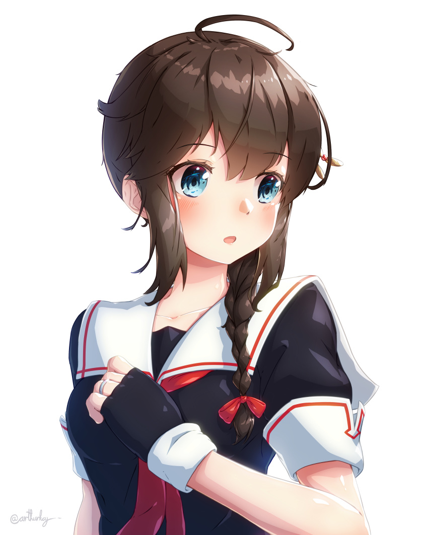Safebooru - 1girl absurdres ahoge arthur ko black gloves black serafuku blue eyes blush braid ...