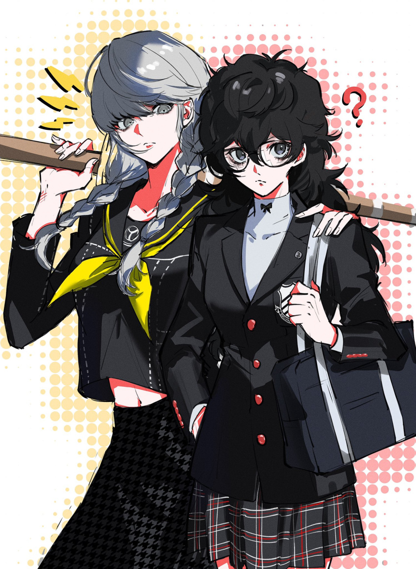 Safebooru - 2girls ? amamiya ren bag black hair black jacket black sailor collar braid closed ...