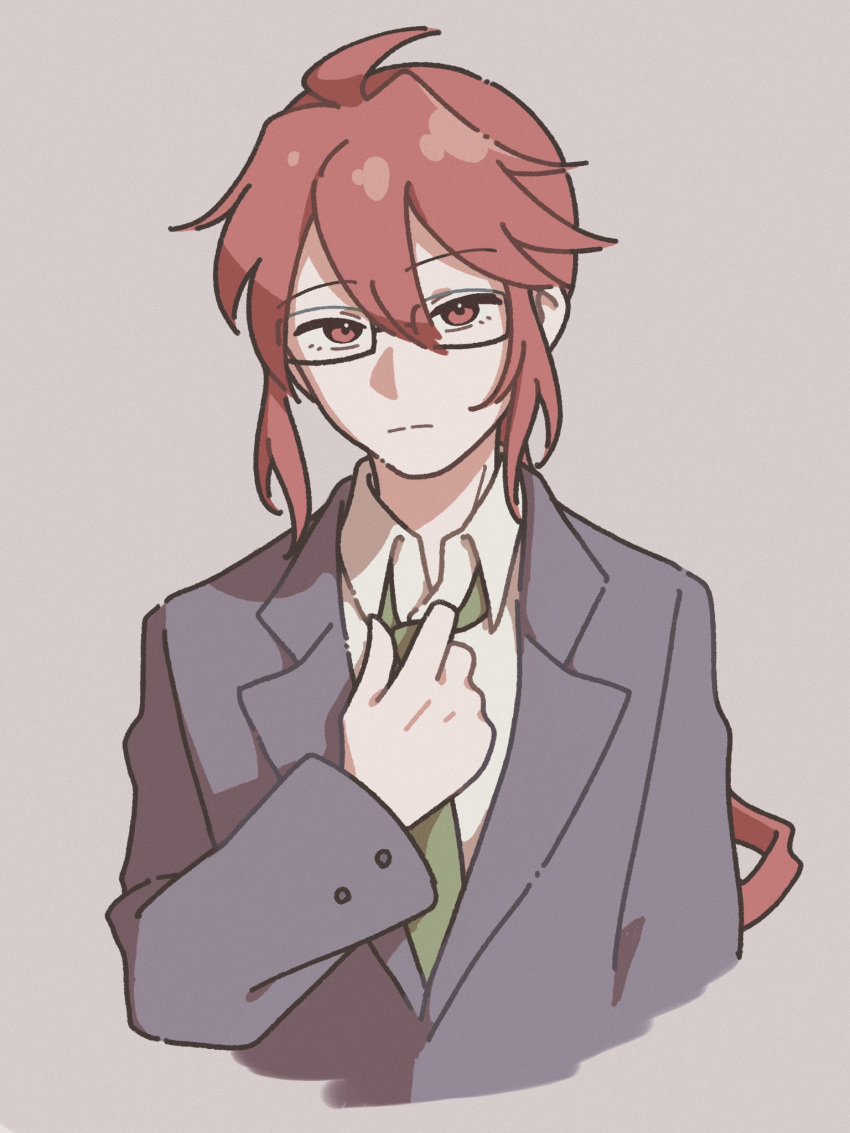 Safebooru - 1boy adjusting clothes adjusting necktie ahoge glasses green necktie highres kasane ...
