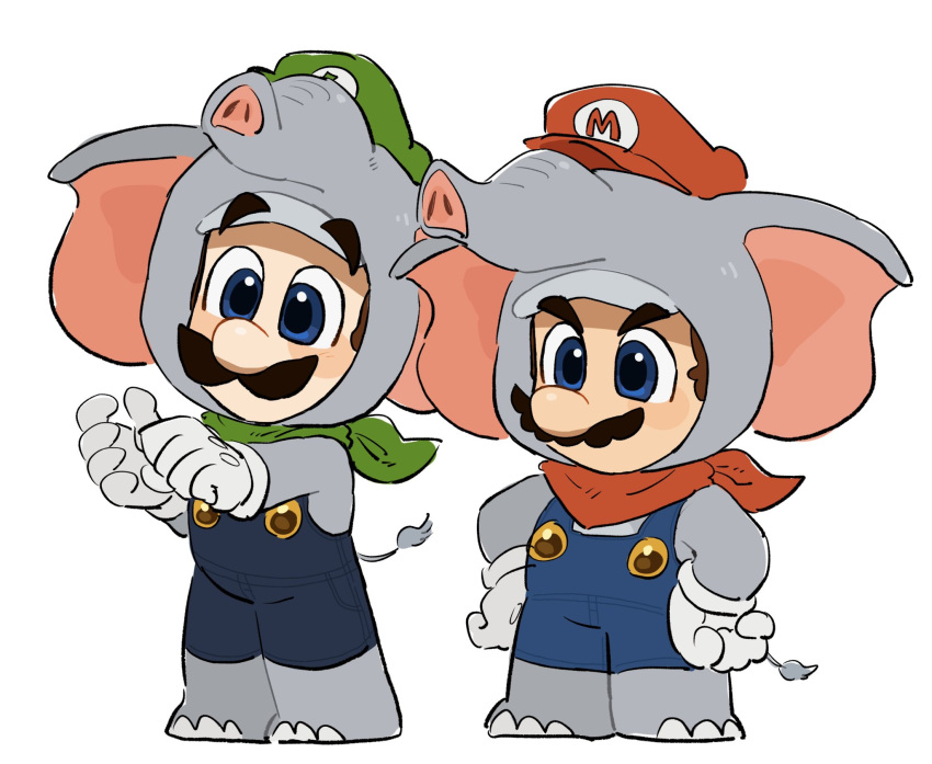 Safebooru - 2boys blue eyes blue overalls blush brothers clenched hands ...