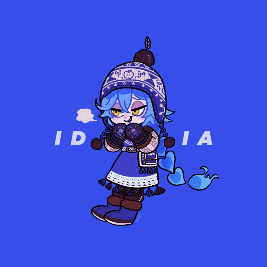 Safebooru - 1boy beanie blue background blue hair blue theme boots ...