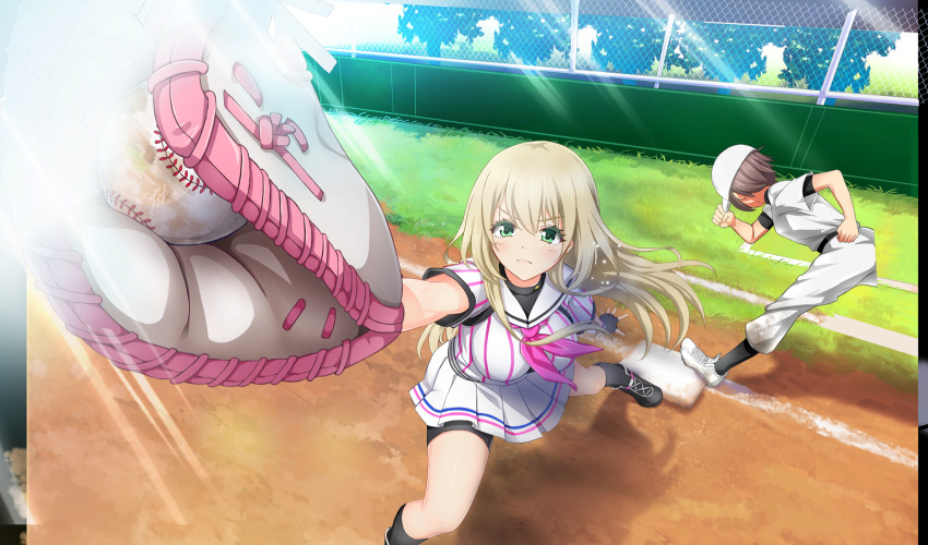 Safebooru - 1girl 1other ball baseball baseball (object) baseball cap baseball mitt baseball ...