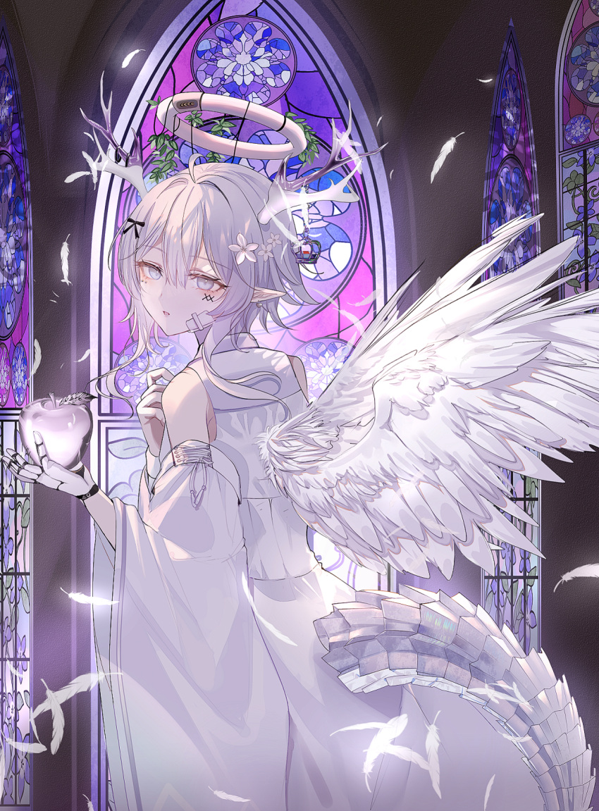 Safebooru - 1girl ahoge angel antlers apple bandaid bandaid on face ...