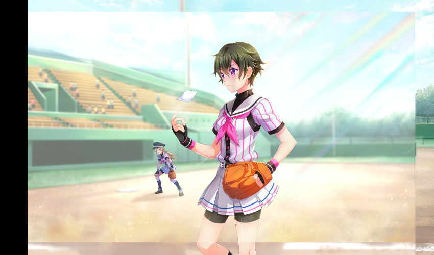 Safebooru - 2girls baseball baseball mitt baseball stadium baseball uniform belt belt buckle ...