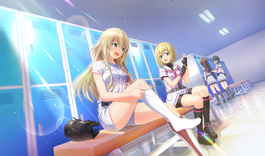 Safebooru - 4girls :d arihara tsubasa baseball mitt baseball uniform belt belt buckle belt pouch ...