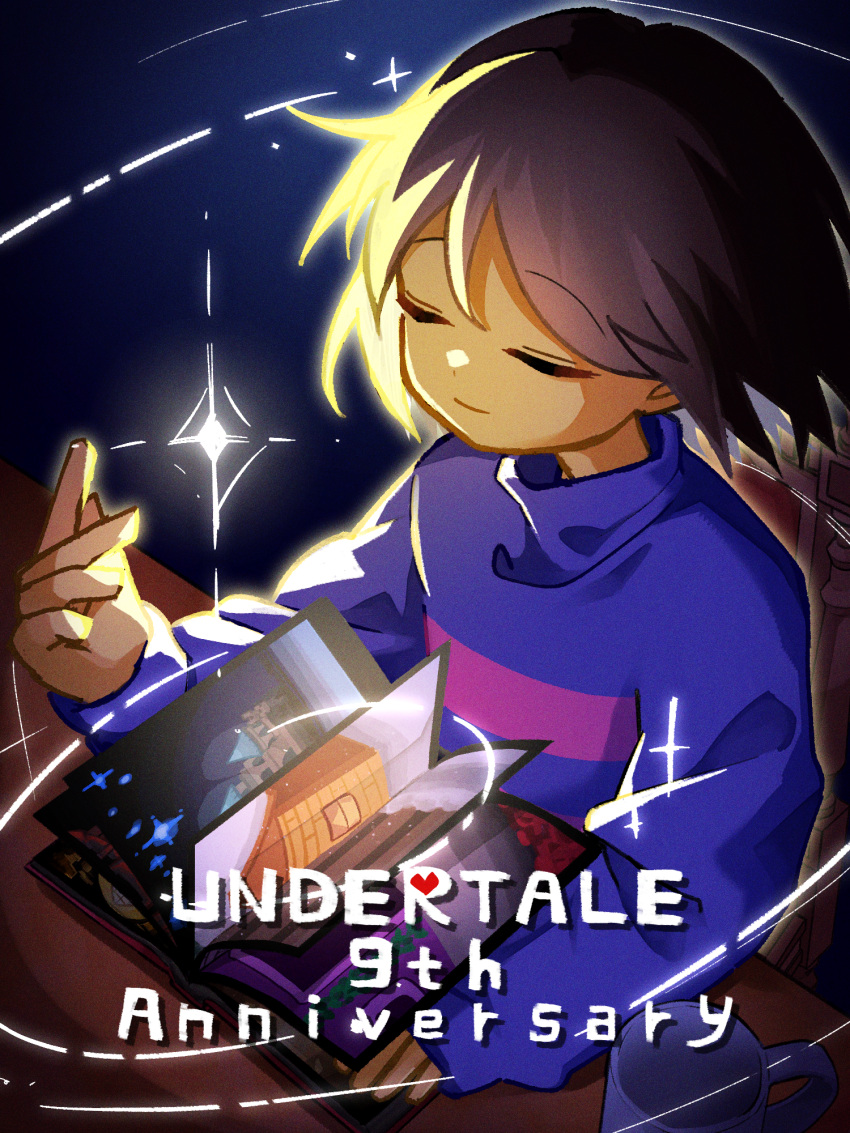 Safebooru - 1other androgynous anniversary brown hair chair closed eyes commentary request ...