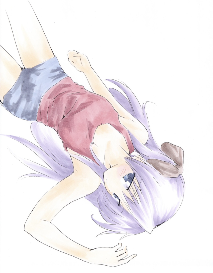 Safebooru 1girl Arm At Side Arm Up Blue Eyes Blue Shorts Blush 9021