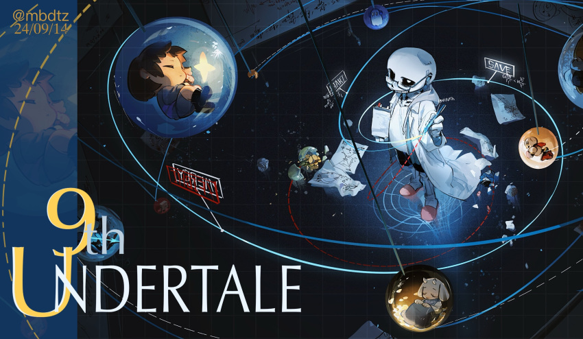 Safebooru - 1boy 1other absurdres alphys anniversary black sclera black ...