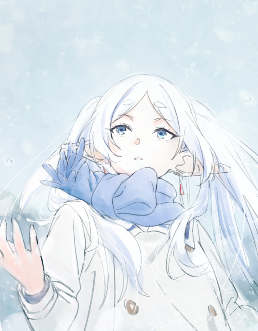 Safebooru - 1girl blue eyes blue scarf buttons coat commentary earrings ...