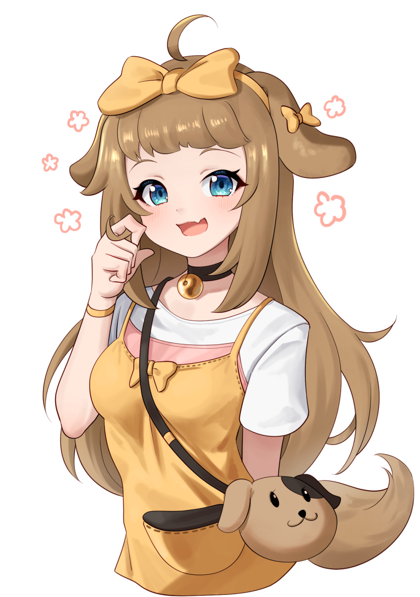 Safebooru - 1girl :d ahoge ajidot animal ears arm behind back bell ...