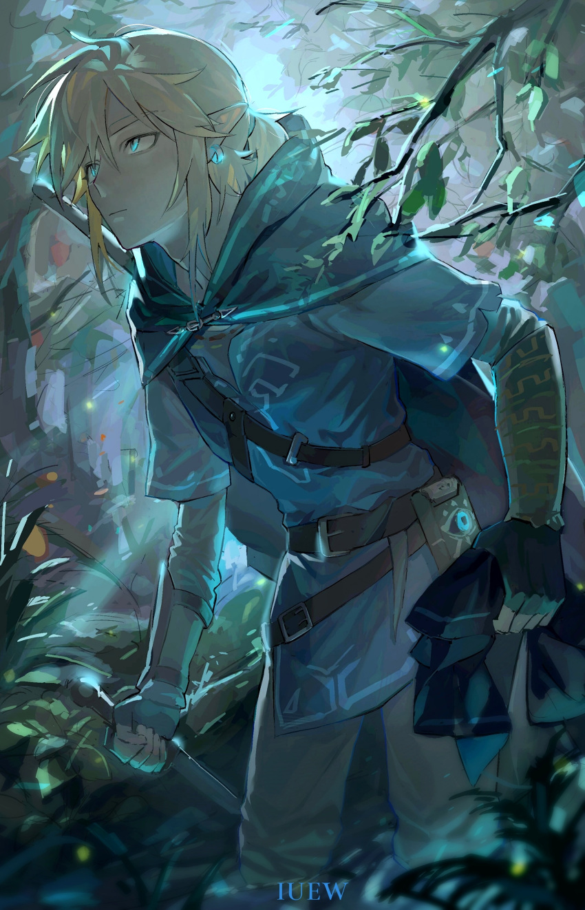 Safebooru - 1boy :| absurdres belt belt buckle black belt blonde hair blue eyes blue tunic brown ...