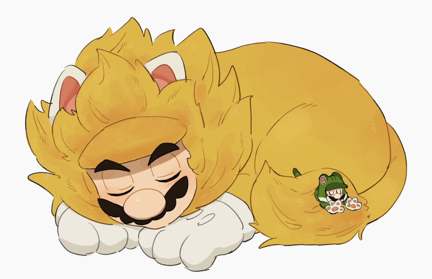 Safebooru - 2boys animal costume blue eyes blue overalls brown hair cat ...