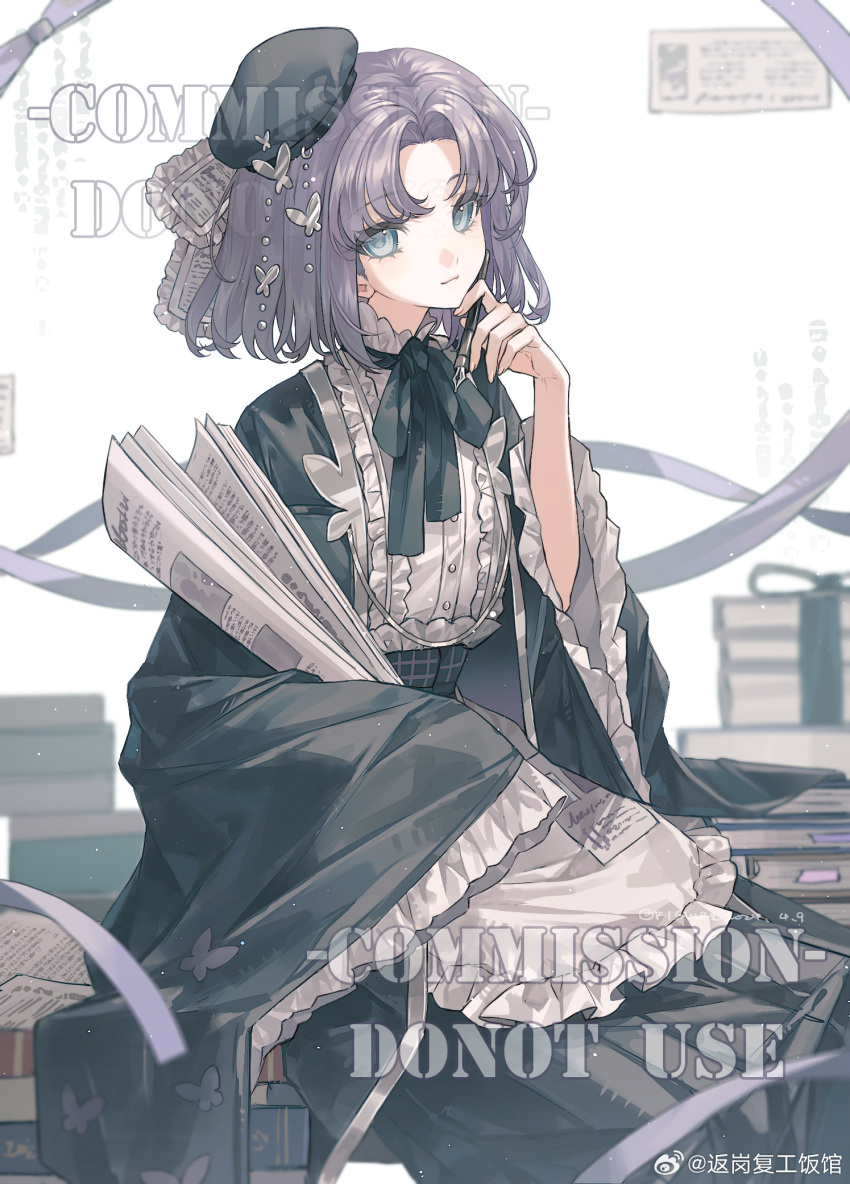 Safebooru - 1girl animal print apron belt beret black belt black bow ...