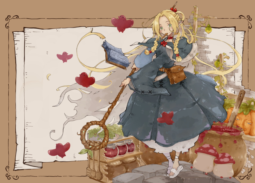 Safebooru - 1girl blonde hair book bowl choker commentary dress dungeon ...