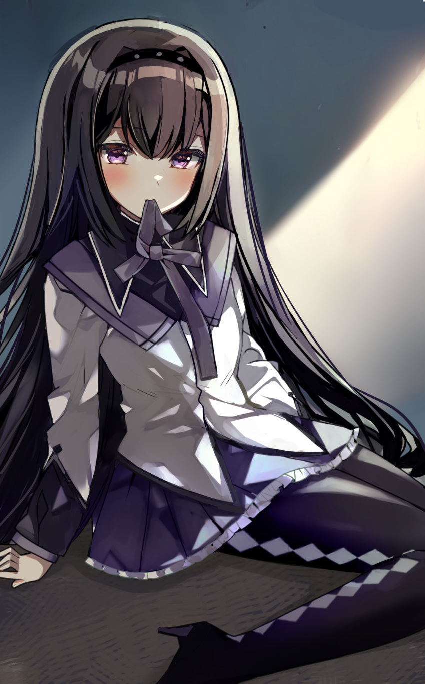 Safebooru - 1girl akemi homura akemi homura (magical girl) argyle clothes argyle legwear arm ...