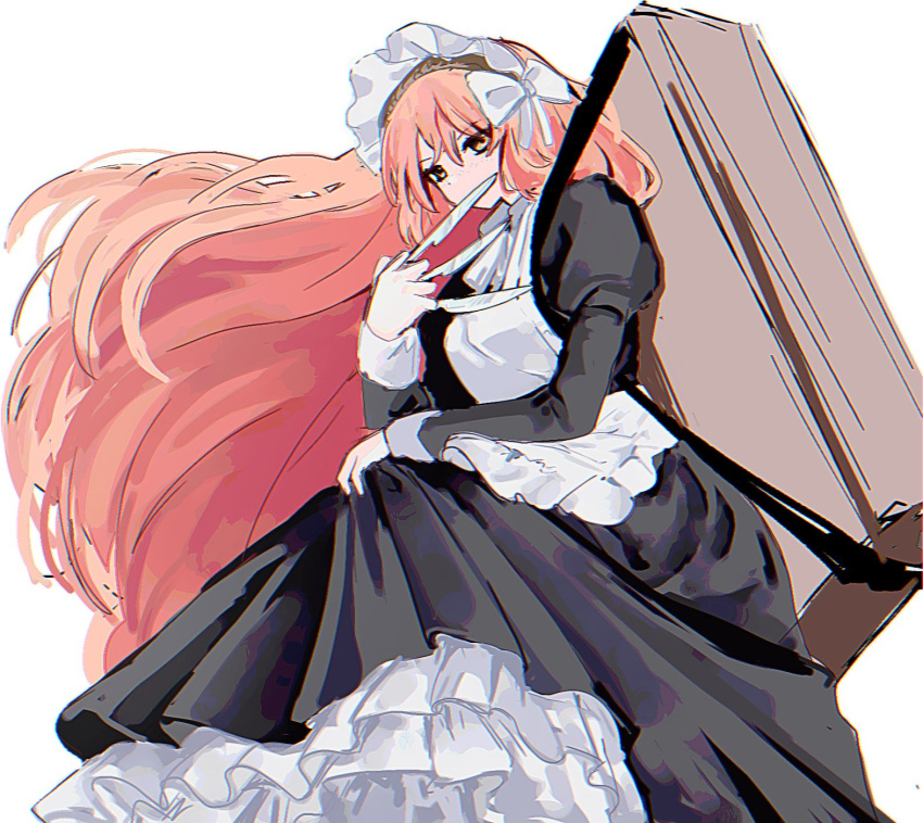 Safebooru - 1girl apron black dress dress frilled apron frilled dress frills highres holding ...