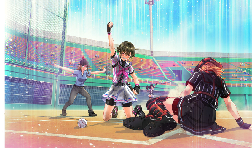 Safebooru - 4girls ^ ^ akino komugi arm up baseball baseball (object) baseball cap baseball ...