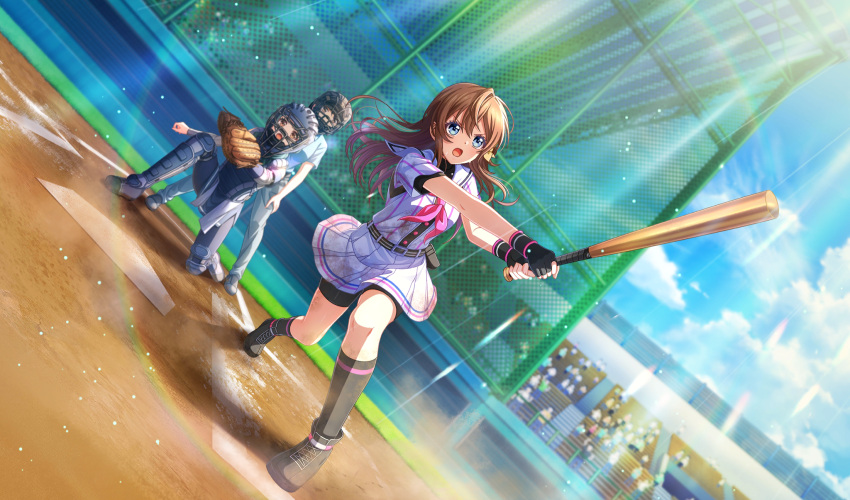 Safebooru - 3girls arihara tsubasa baseball base baseball bat baseball mitt baseball stadium ...