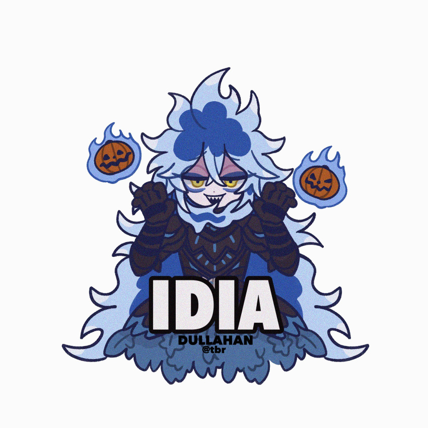 Safebooru - 1boy armor blue fire blue hair claw pose english commentary fiery hair fire ...