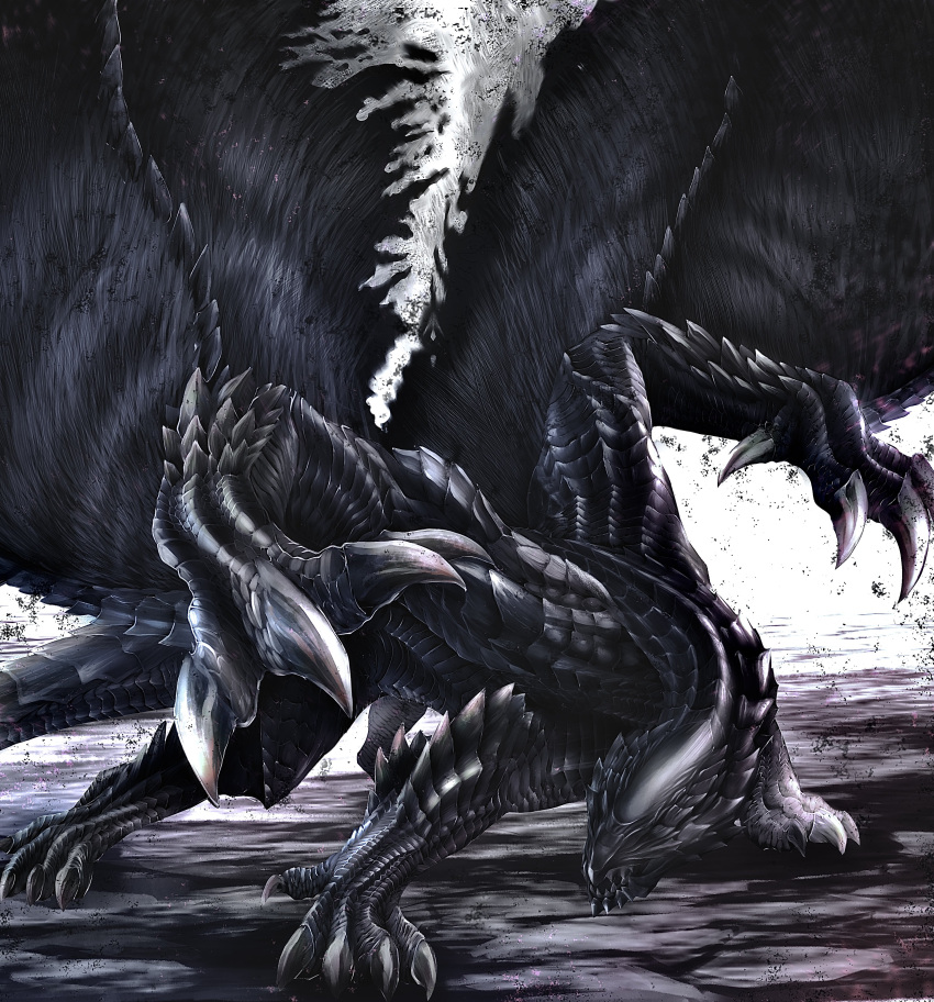 Safebooru - absurdres black scales claws dragon dragon wings gore magala highres horns monster ...