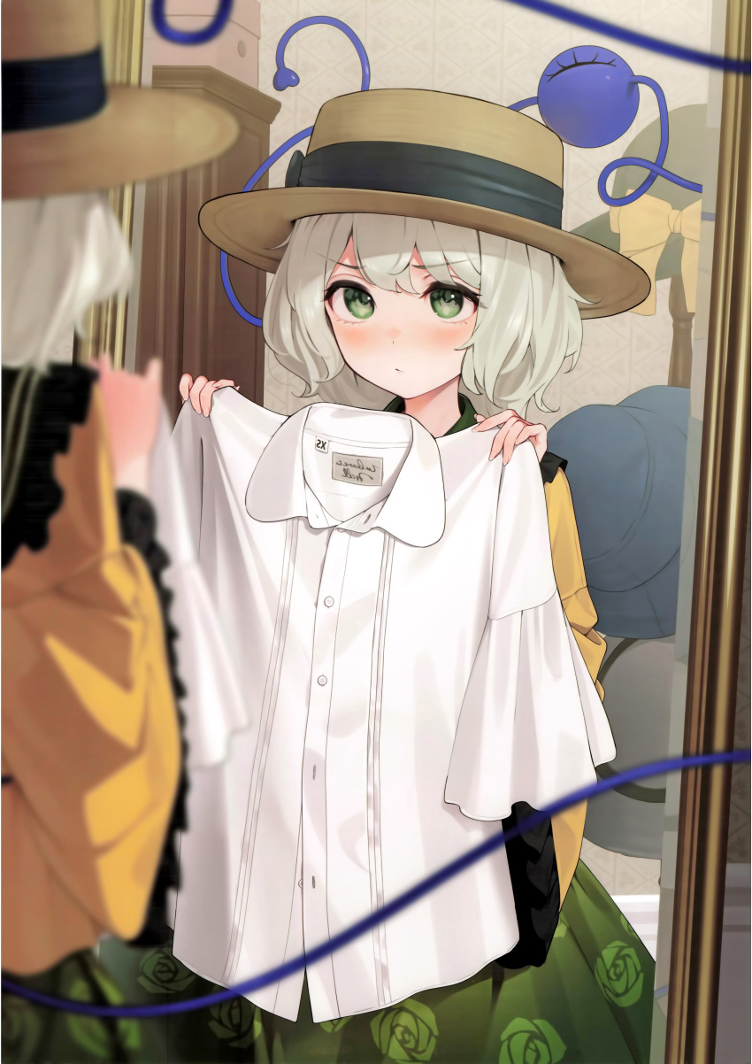 Safebooru - 1girl absurdres alternate headwear black ribbon blush border bow brown hat collared ...