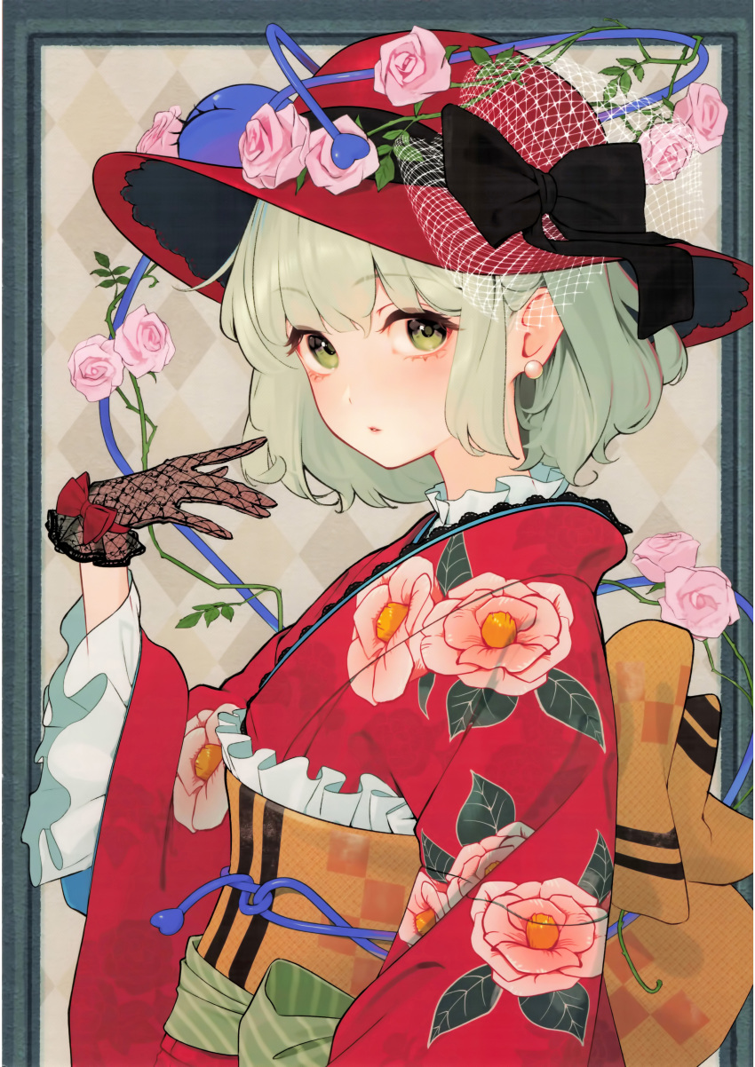 Safebooru - 1girl absurdres alternate costume argyle background black bow black gloves bow ...