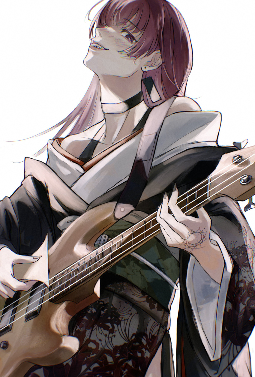 Safebooru - 1girl absurdres bachi bass guitar black choker black kimono ...