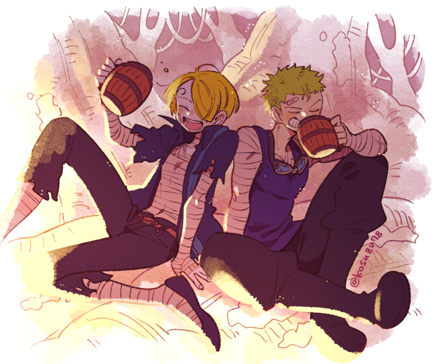 Safebooru - 2boys artist name bandaged arm bandaged chest bandaged leg bandages bandaid bandaid ...
