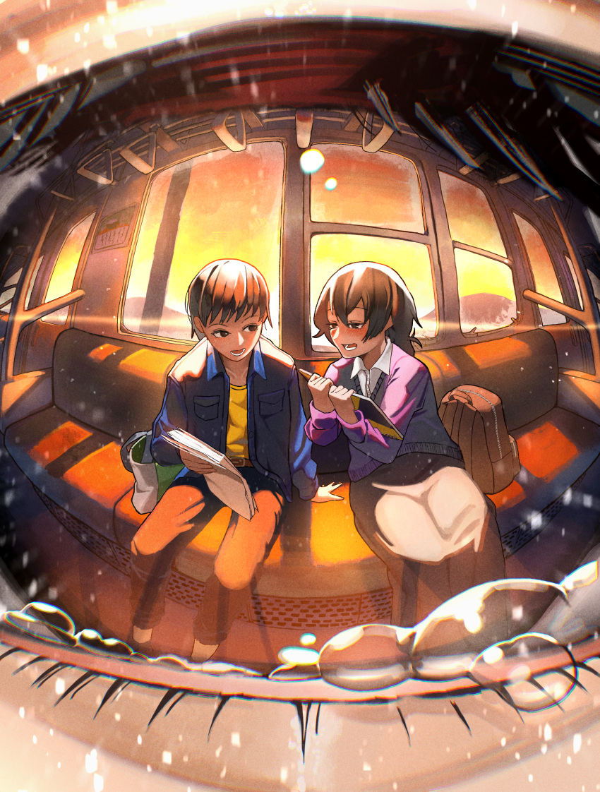 Safebooru - 2girls :o absurdres blue jacket close-up eye focus eye ...