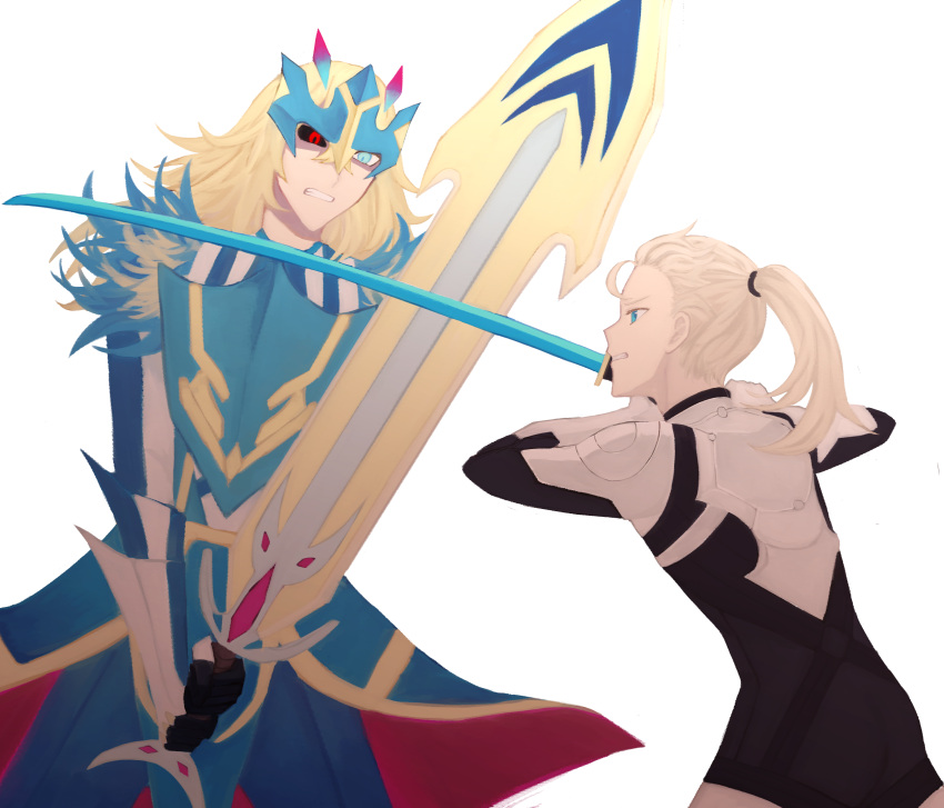 Safebooru - 2boys absurdres armor blue armor blue eyes bodysuit ...