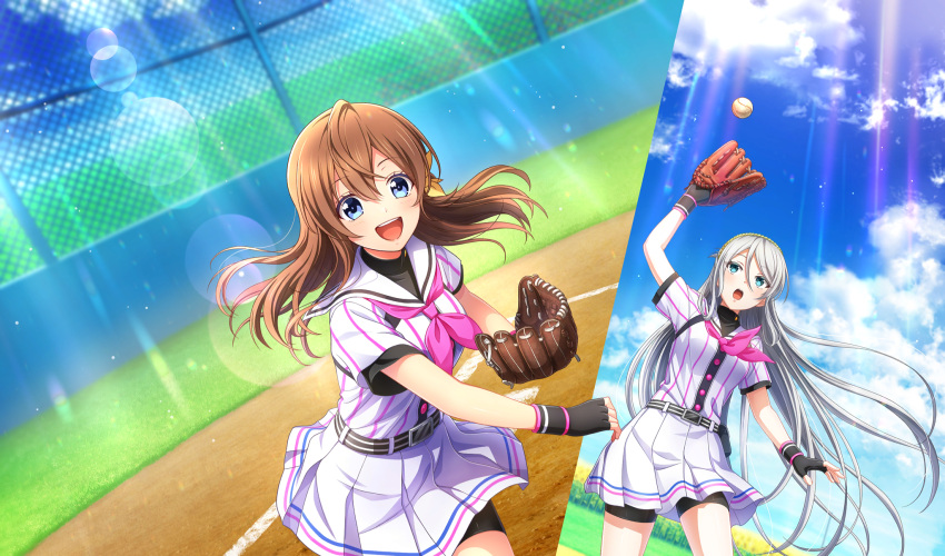 Safebooru - 2girls :d arihara tsubasa baseball baseball (object) baseball mitt baseball uniform ...