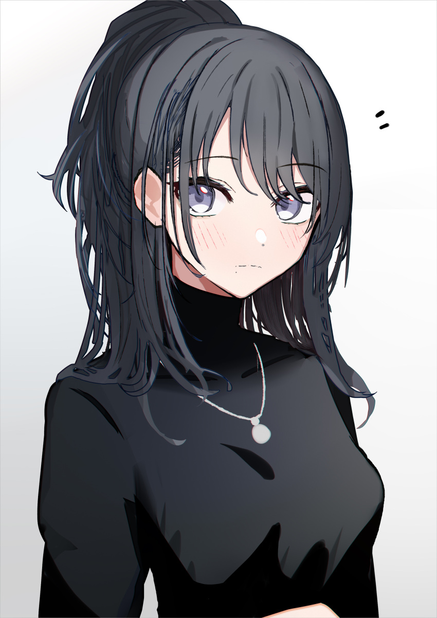 Safebooru - 1girl absurdres black hair black sweater blush commentary gradient gradient ...