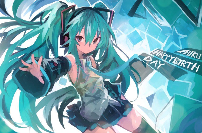 Safebooru - 1girl absurdres aqua hair aqua neckwear bangs black legwear black skirt blue ...