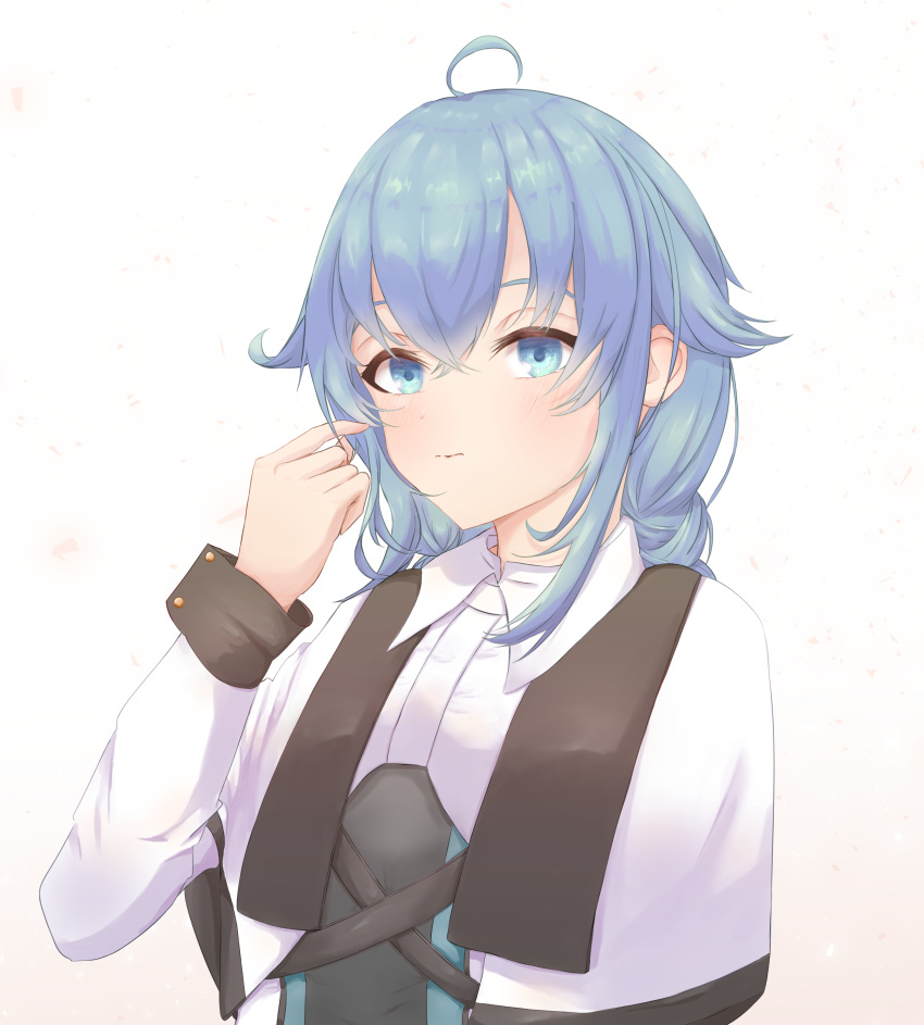 Safebooru - absurdres ahoge bb uudd blue hair breasts capelet closed ...