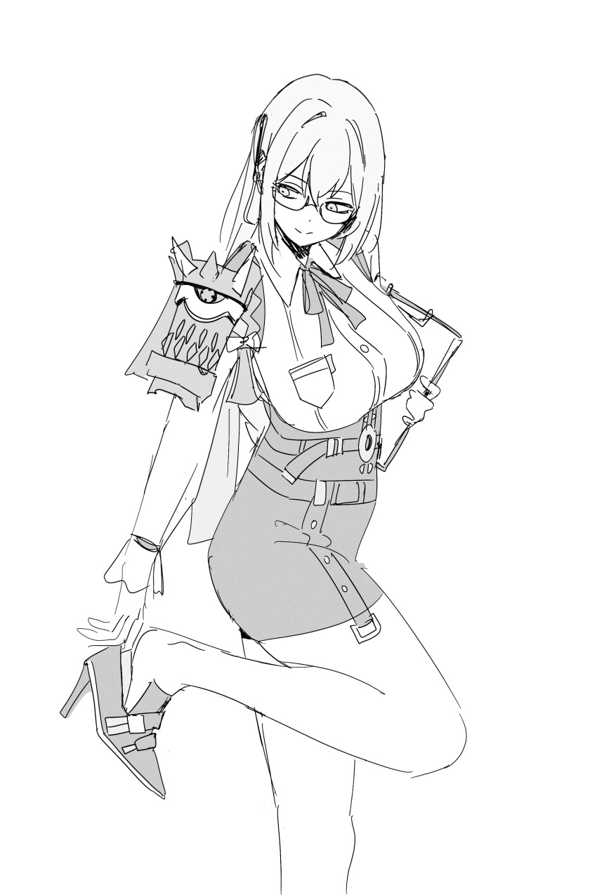 Safebooru 1girl Absurdres Breasts Closed Mouth Glasses Greyscale Hair 1530
