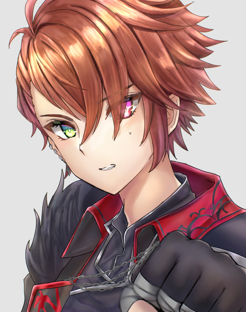Safebooru - 1boy black gloves black jacket black shirt blush brown hair clenched hand clenched ...