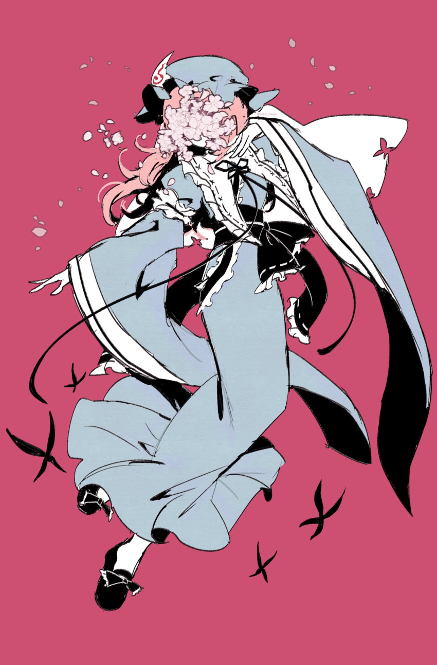 Safebooru - 1girl black footwear black ribbon blue hat blue kimono bug ...